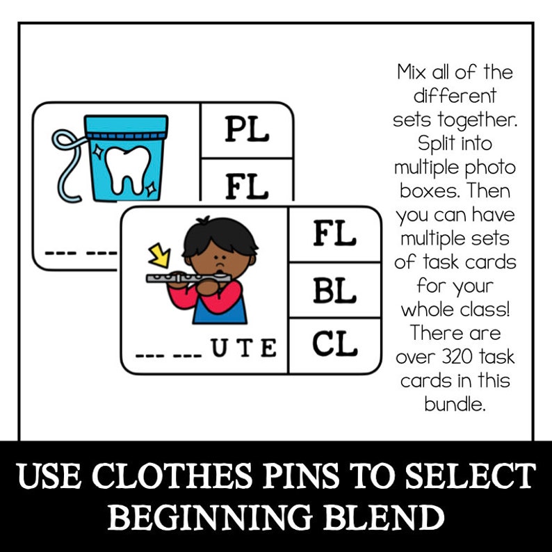 320 Beginning Blends Phonics Task Cards 4x6 for Literacy Centers, Word ...