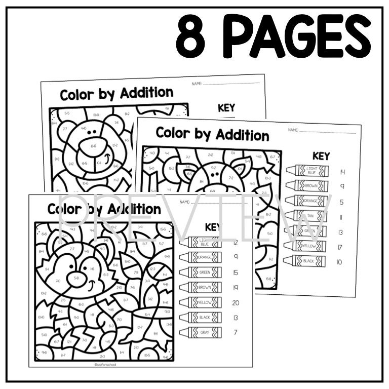 Addition And Subtraction Color By Code Woodland Edition Etsy