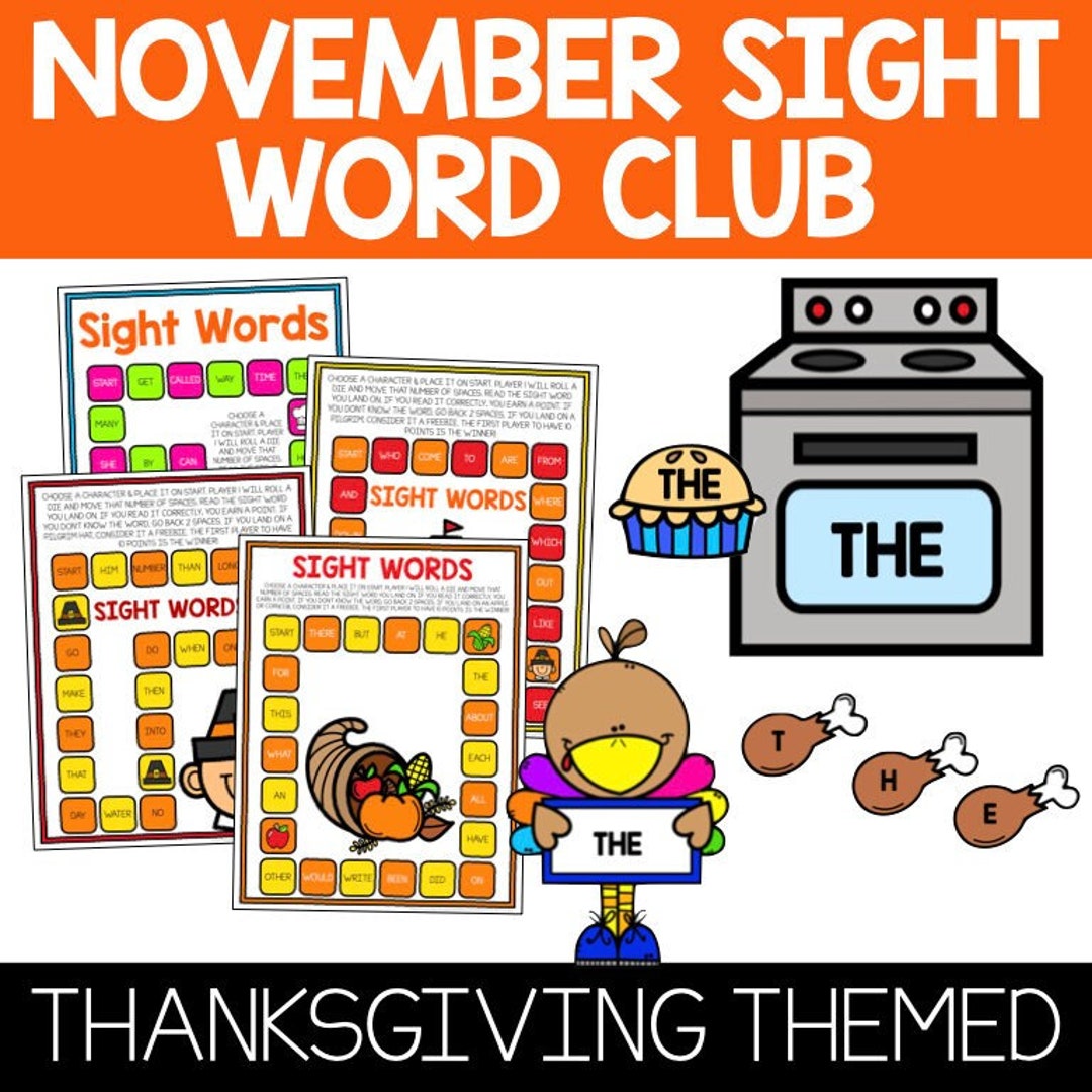 November Sight Word Club Thanksgiving Activities, 1st Grade, Board ...