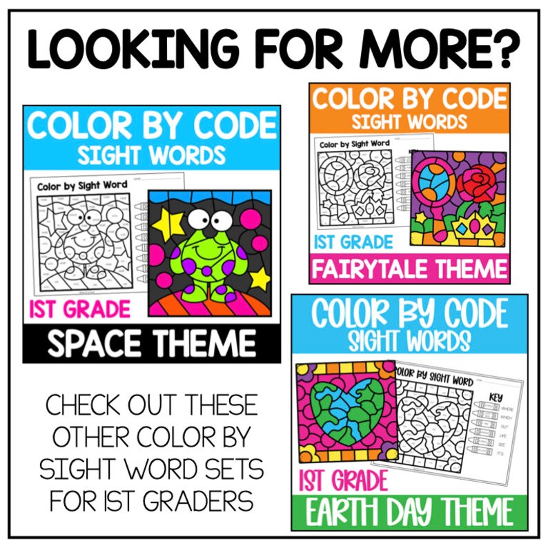 Printable Color by Code Pages: 1st Grade Sight Words, No Prep High ...