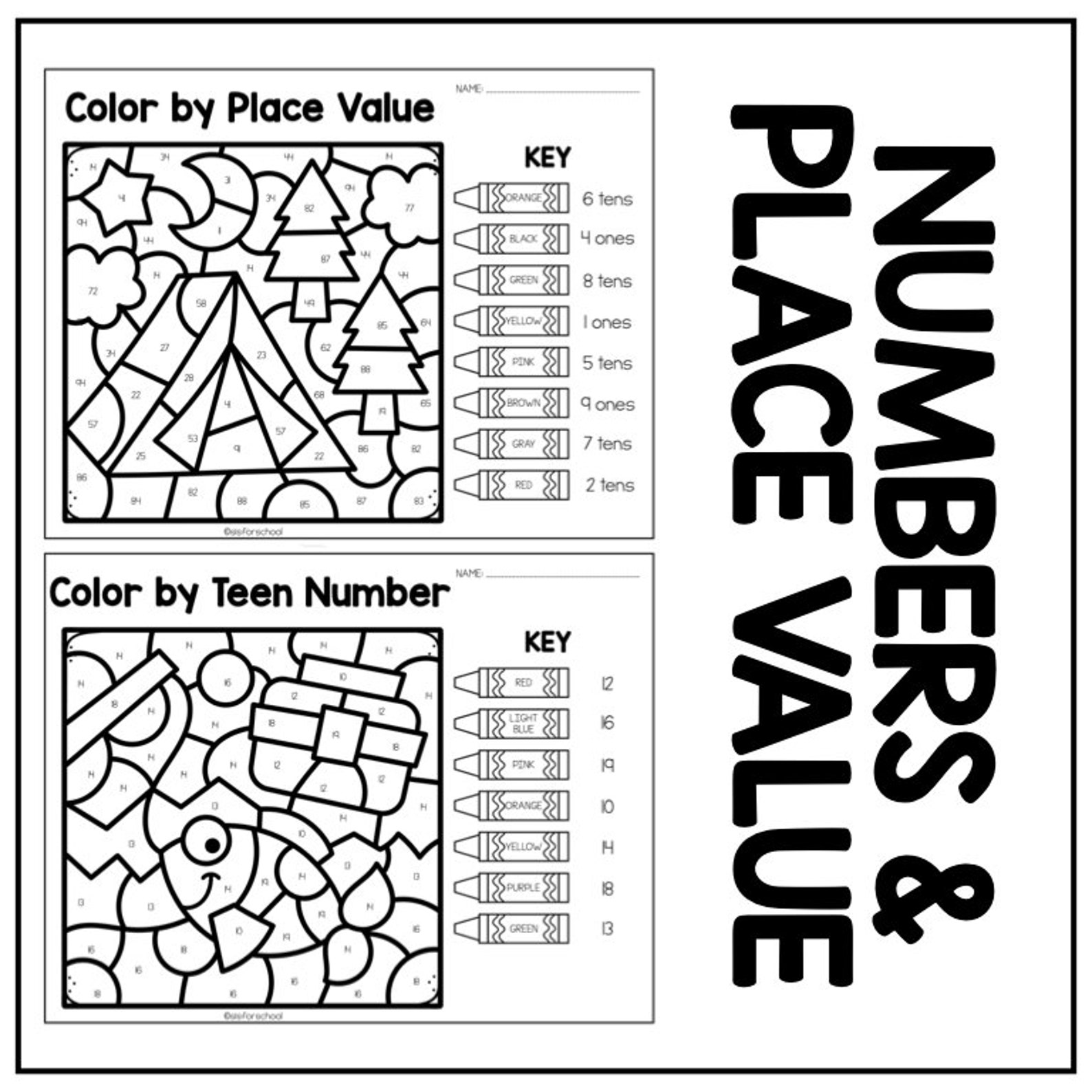 1st Grade Math Color by Code: Camping Edition Addition Subtraction ...