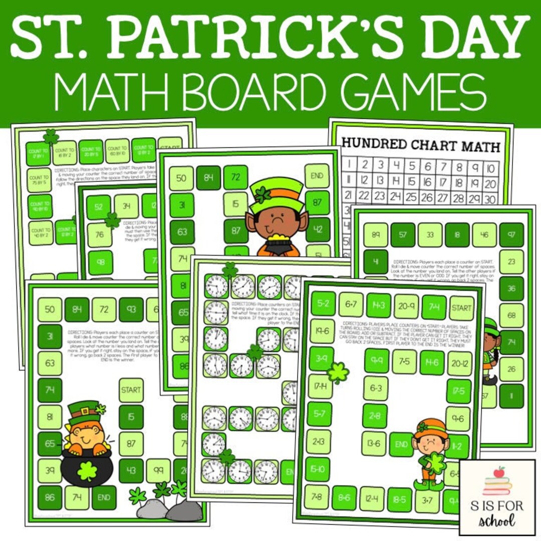 St. Patrick's Day Math Board Games, March Addition Subtraction ...