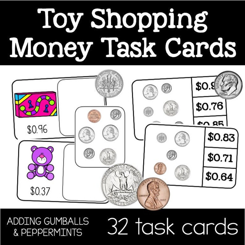 52 Coin Counting Task Cards, Shopping for Toys, Money Math Centers for ...