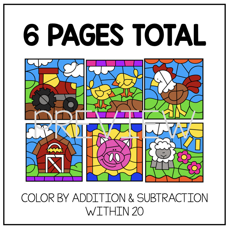 Addition & Subtraction Color by Code: Farm Edition - Etsy