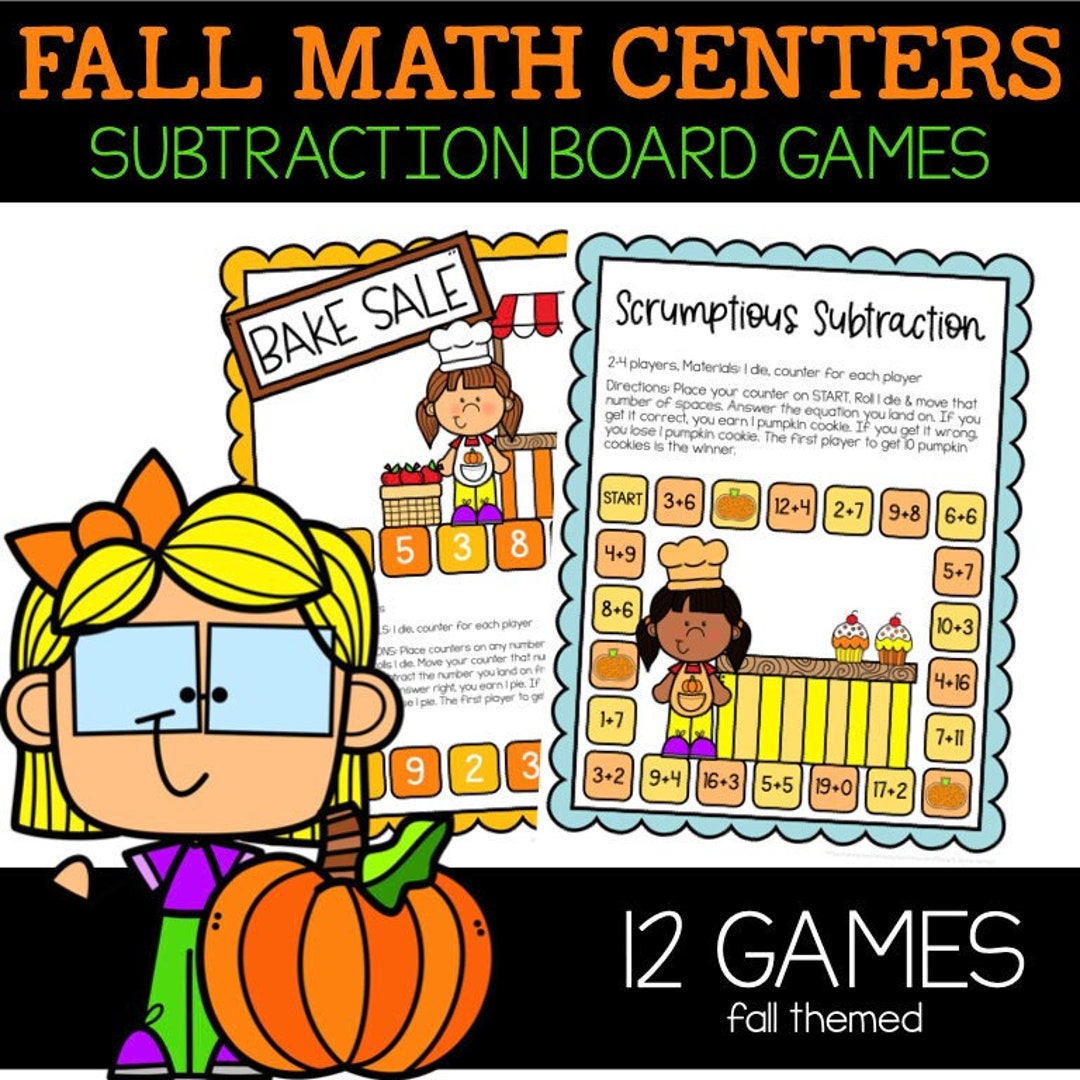 12 Autumn Themed Subtraction Board Games, Subtraction Within 20 Math ...