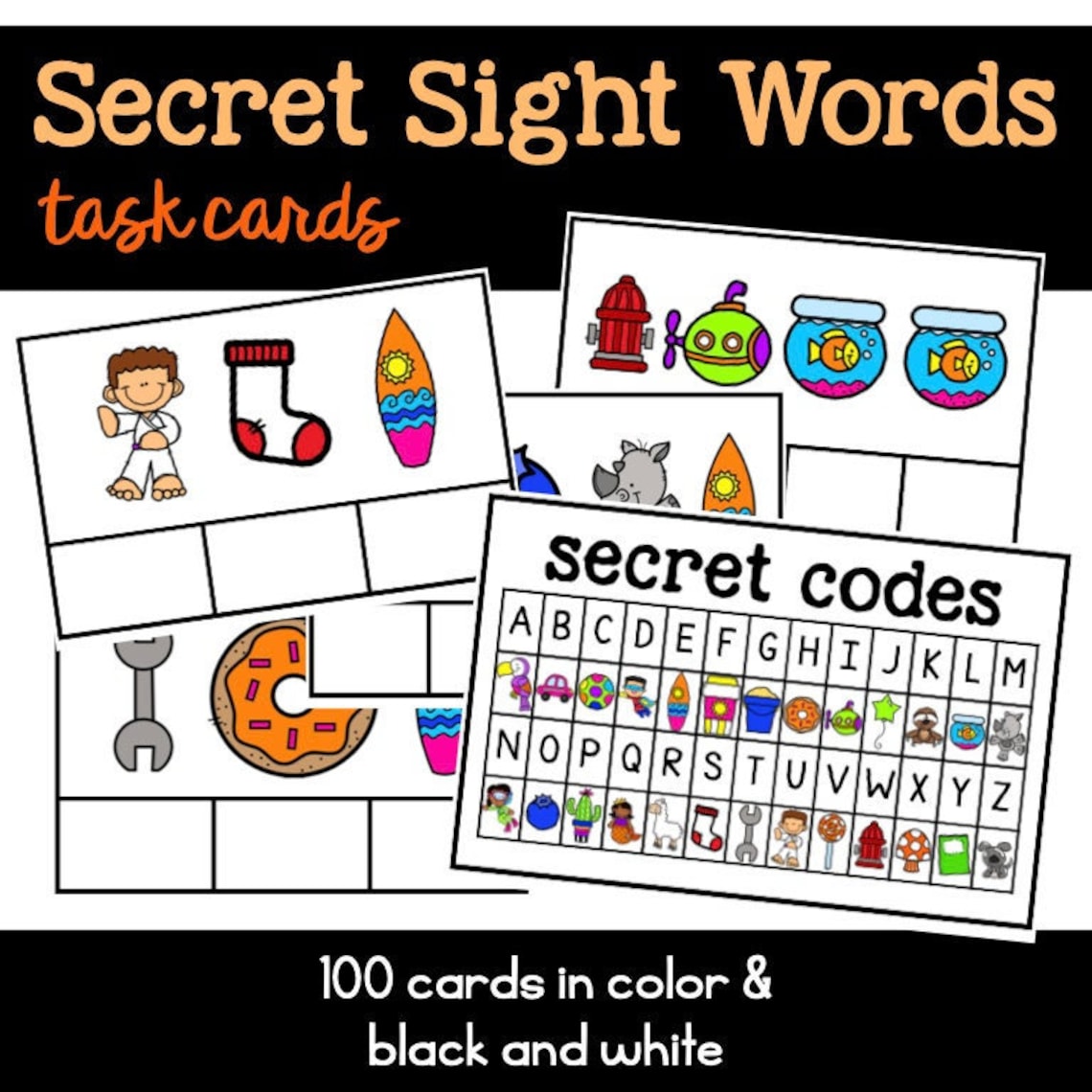 Secret Code Sight Word Task Cards for Literacy Centers, Growing Bundle ...