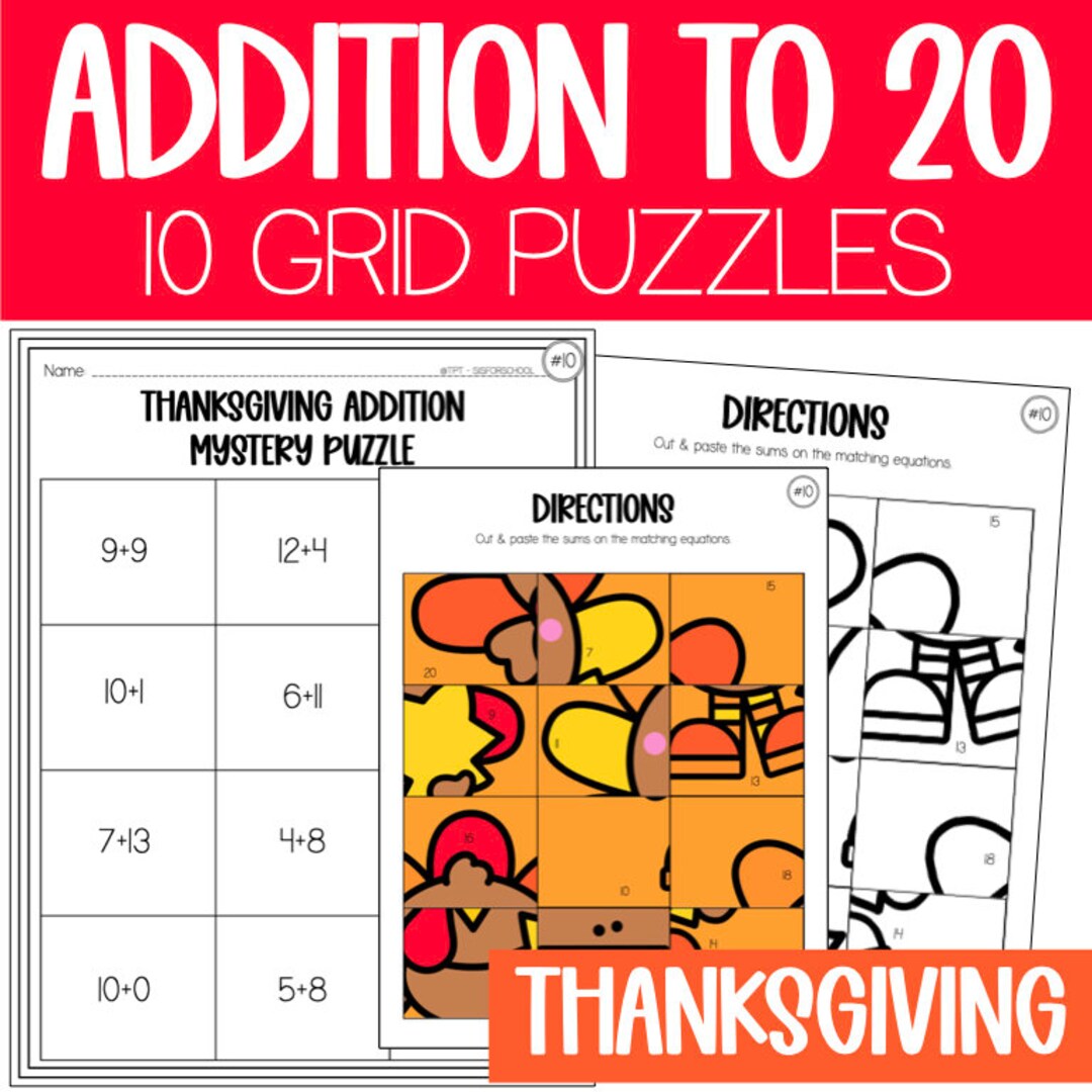 Addition Within 20 Worksheets for 1st Graders, Thanksgiving Math ...