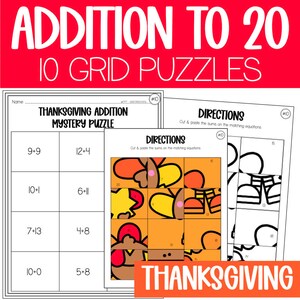 Addition Within 20 Worksheets for 1st Graders, Thanksgiving Math ...