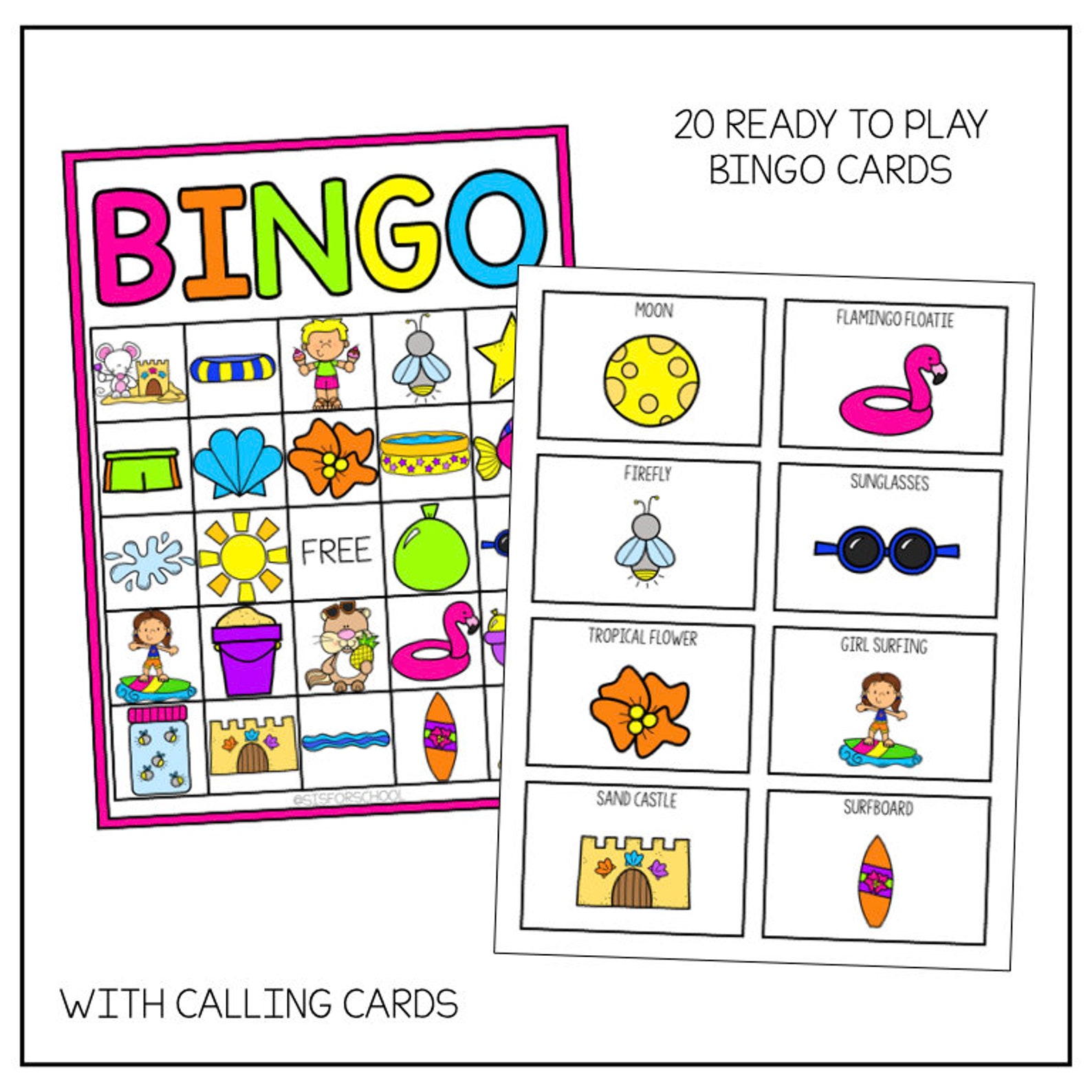 20 Summer BINGO Cards for Classrooms, Birthday Parties, Summer Vacation ...