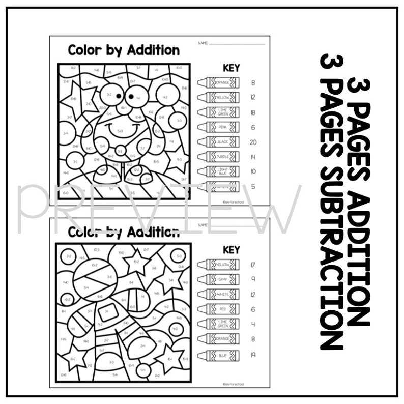 Addition & Subtraction Color by Code: Space Edition - Etsy
