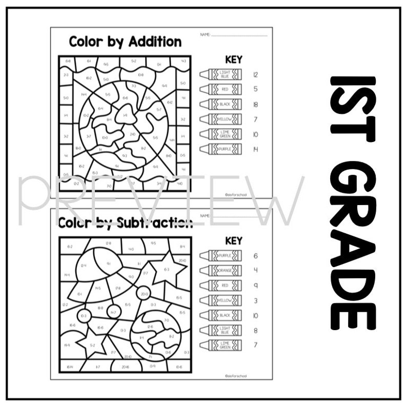 Addition And Subtraction Color By Code Space Edition Etsy