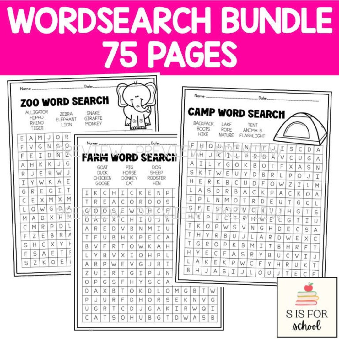Word Search Bundle for Kids, 75 Themed Wordsearches for Kids, Teens ...