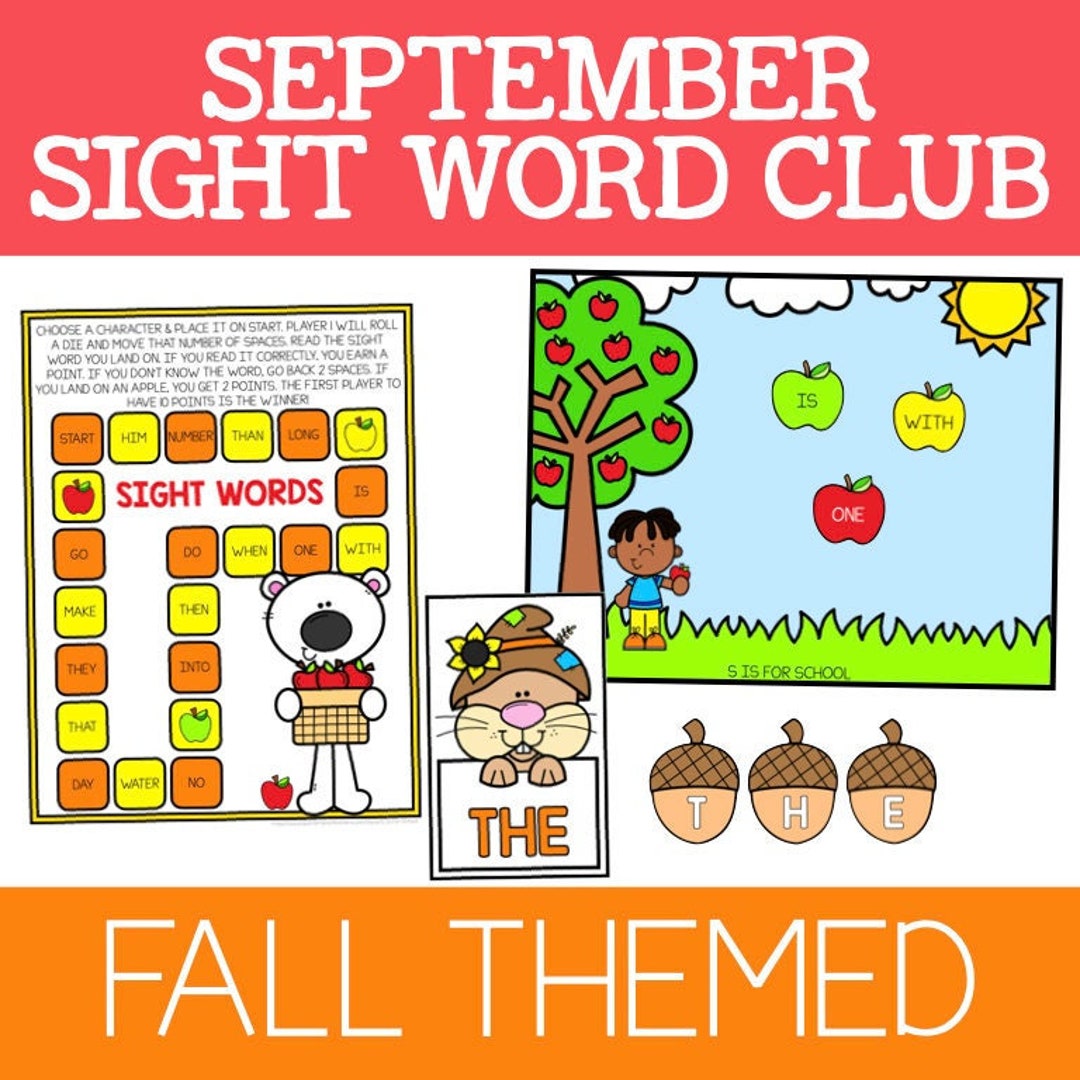 September Sight Word Club: Fall Themed Activities, First Grade Board ...