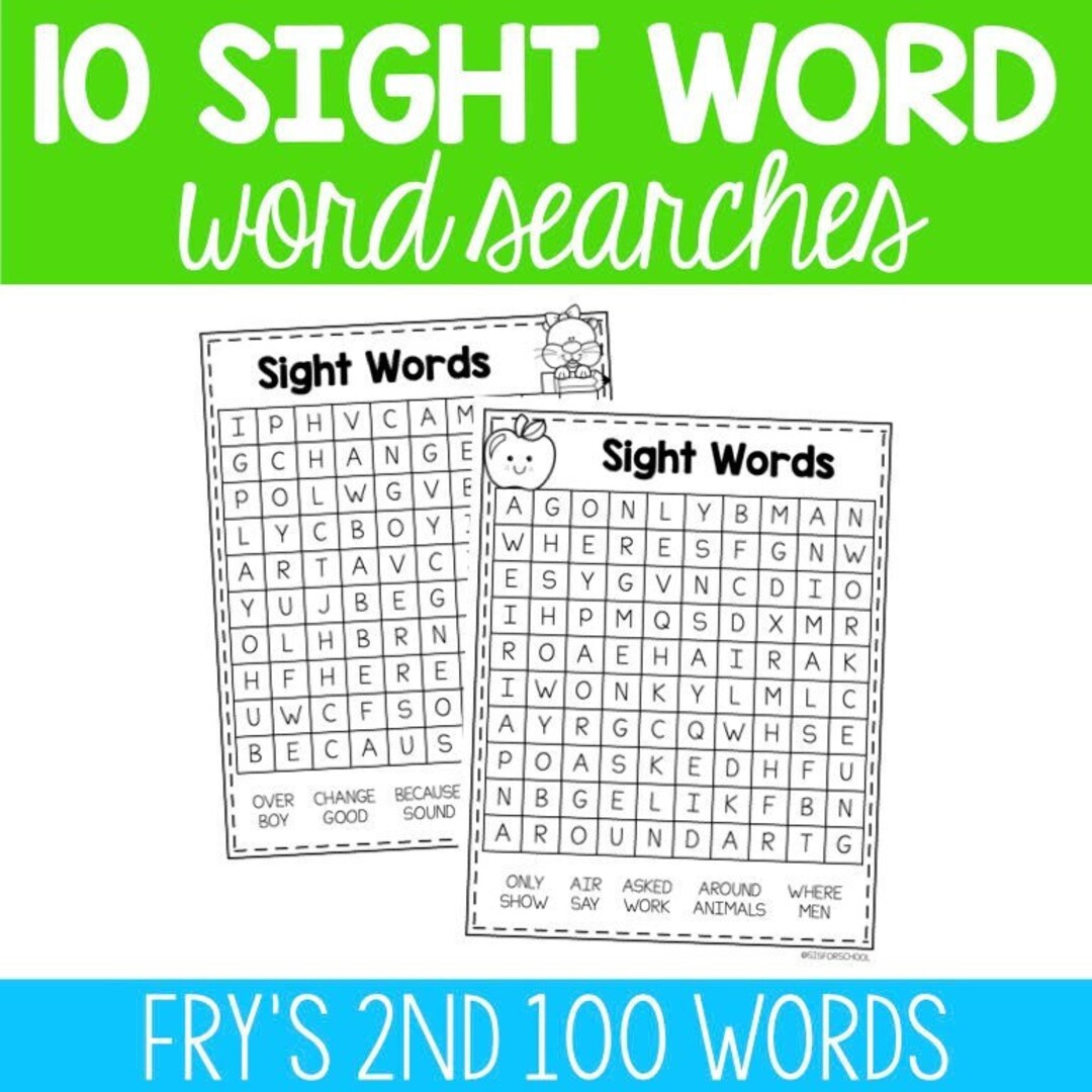 Sight Word Searches for Second Grade, No Prep Sight Word Searches for ...