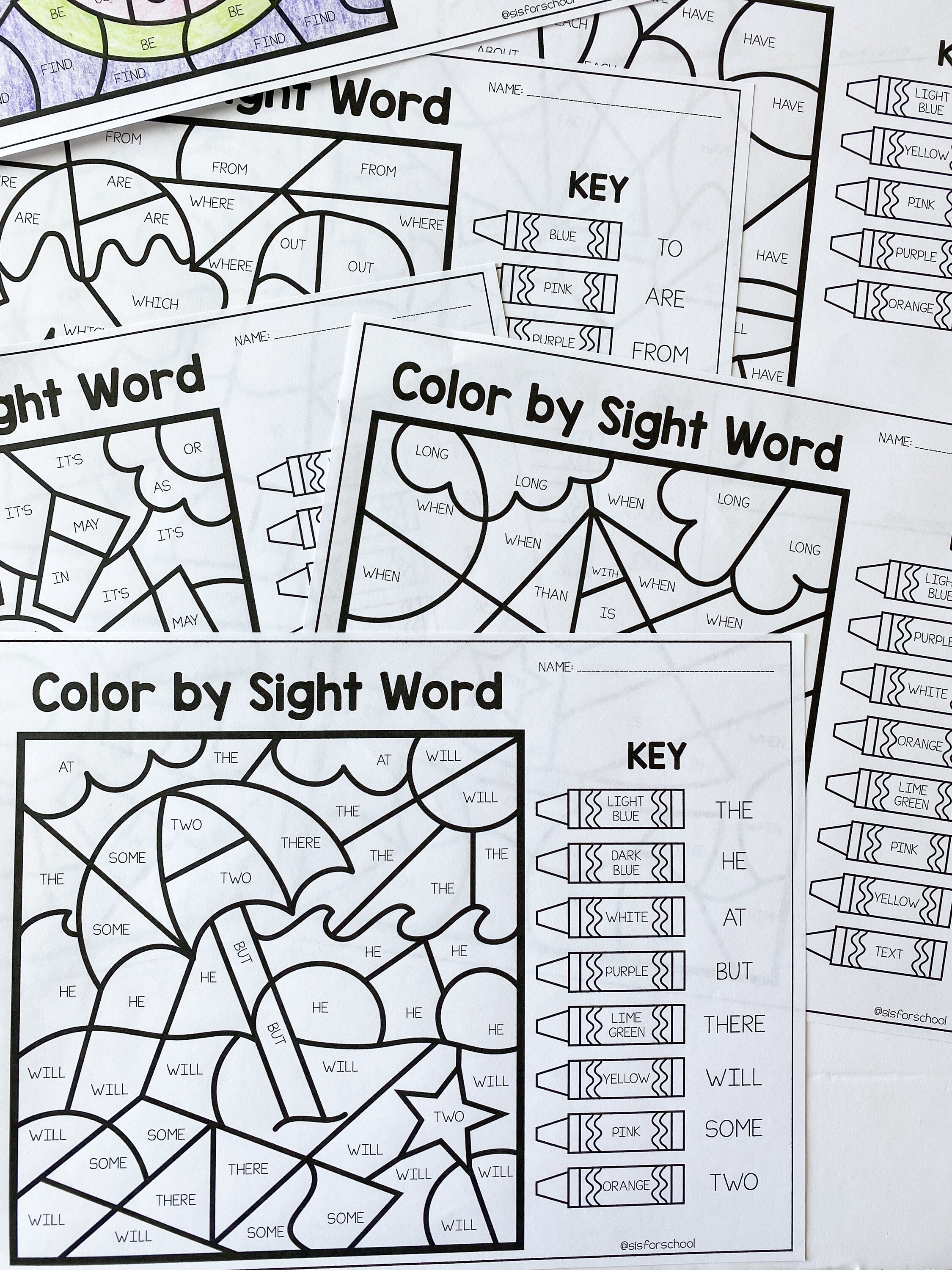 Sight Word Color by Code Worksheets, 1st Grade Summer Review Workbook ...
