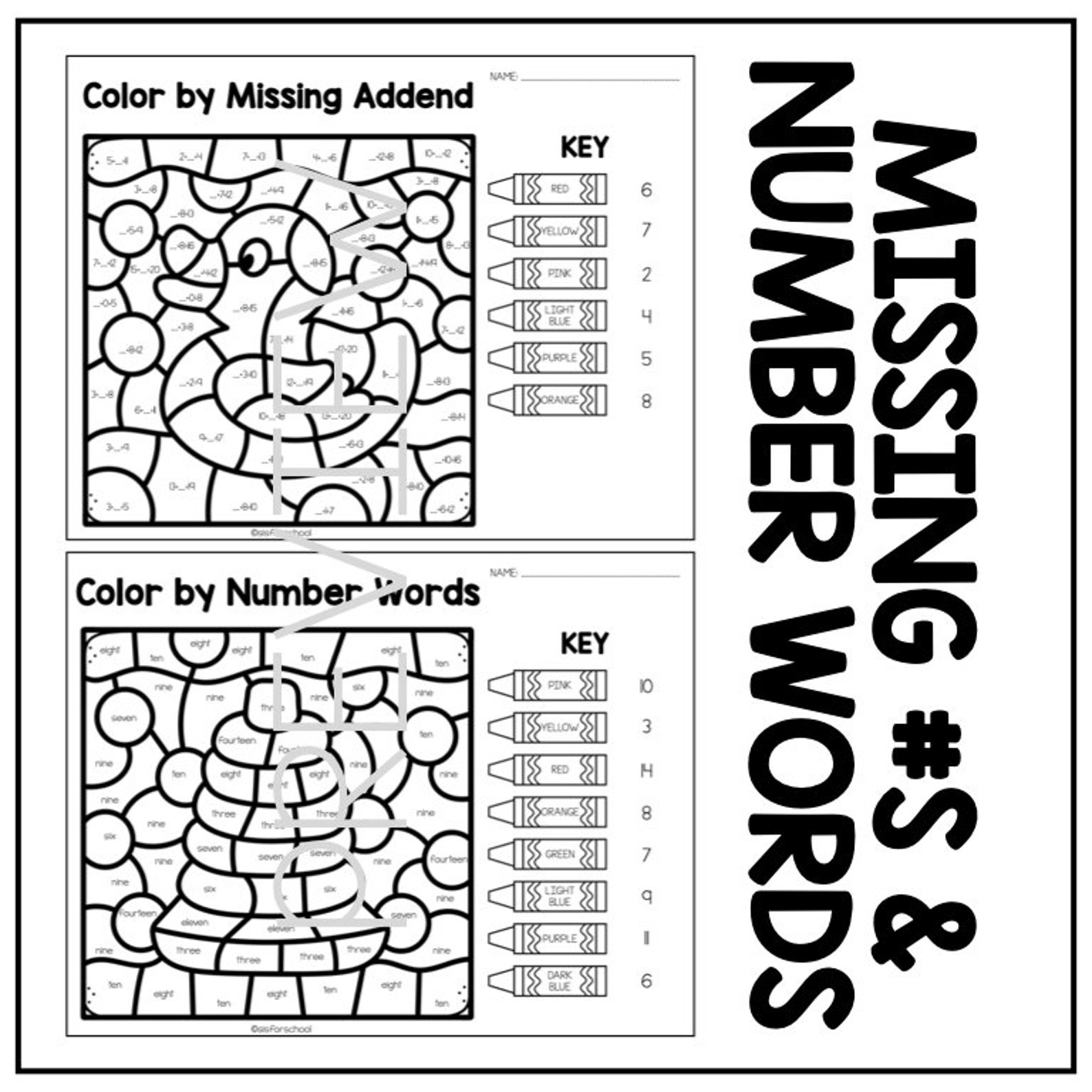 1st Grade Math Color by Code Worksheets, Addition Subtraction Shapes ...