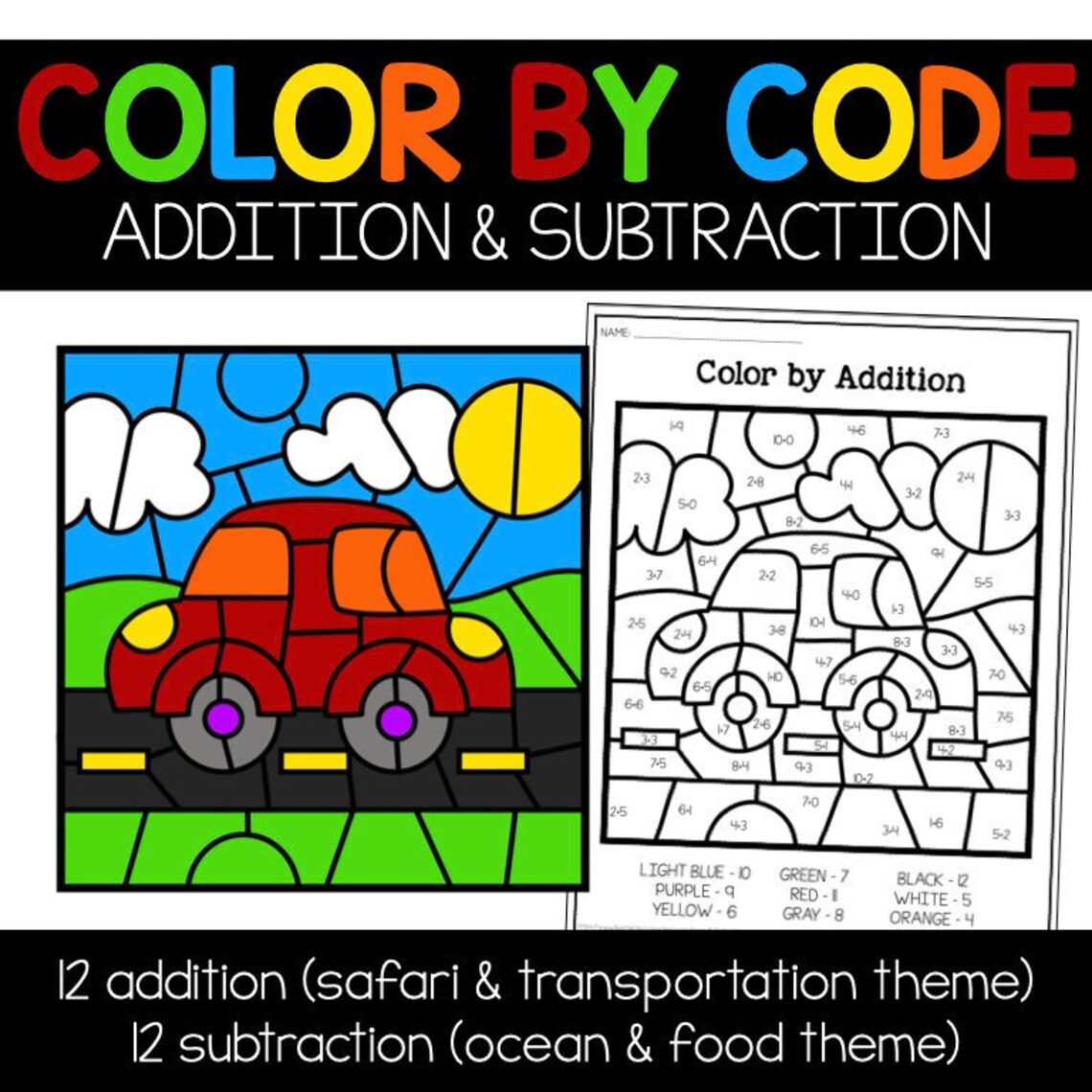 Addition and Subtraction Color by Code for First & Second - Etsy