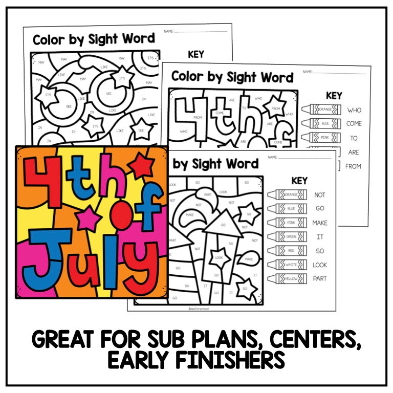 4th of July Sight Word Color by Code for First & Second Grade, No Prep ...