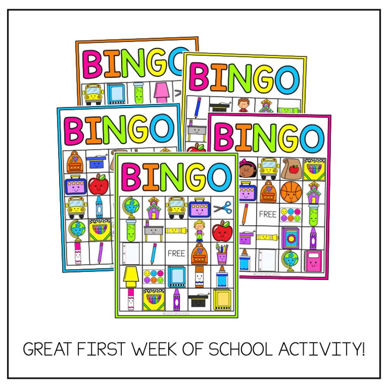 20 Back to School BINGO Cards for Classrooms, First Day of School ...