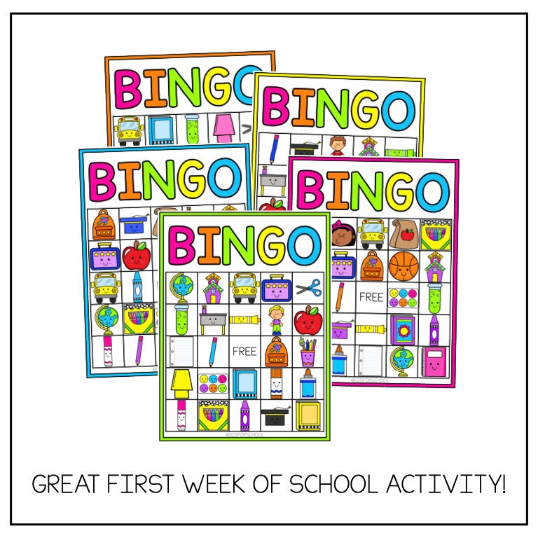 20 Back to School BINGO Cards for Classrooms, First Day of School ...