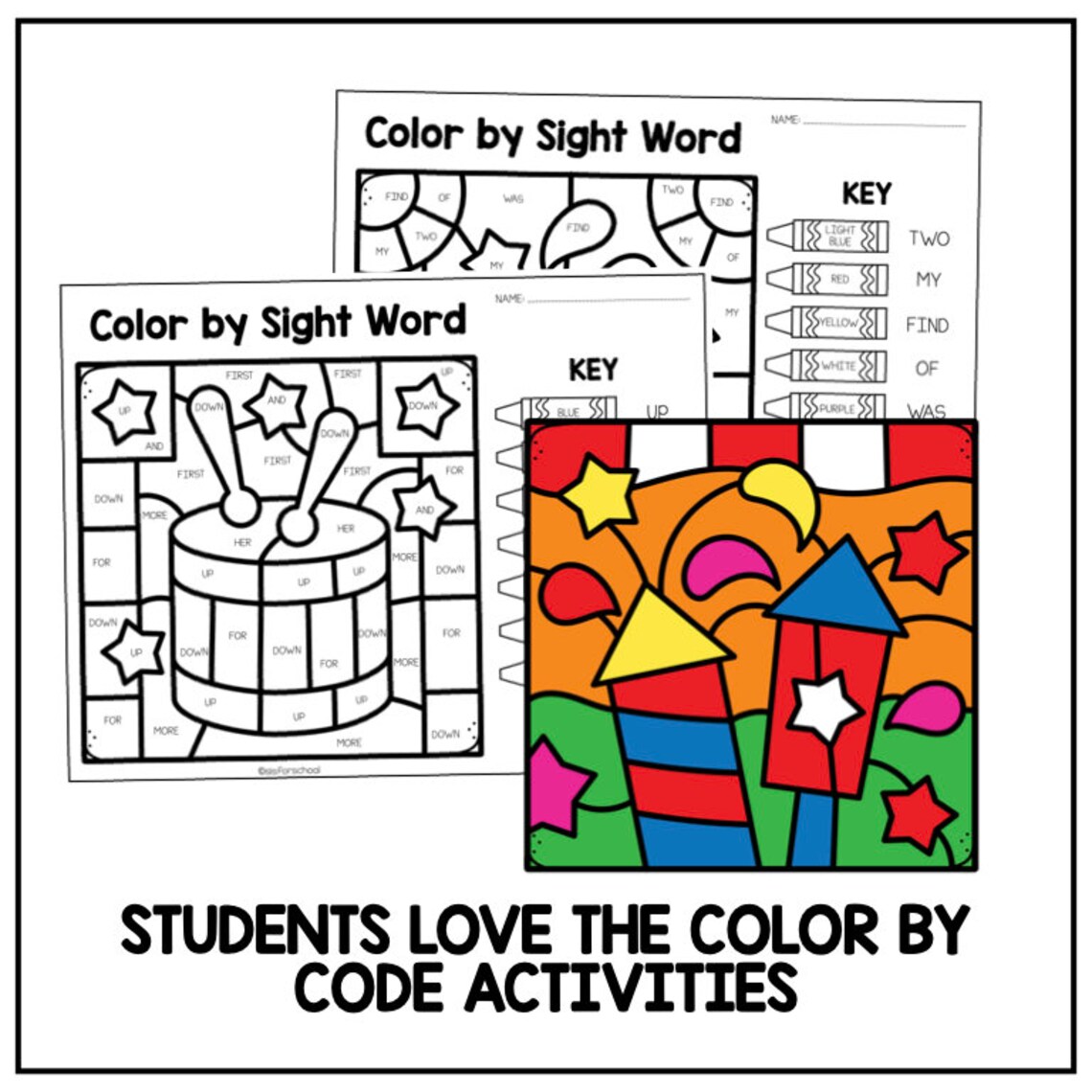 4th of July Sight Word Color by Code for First & Second Grade, No Prep ...