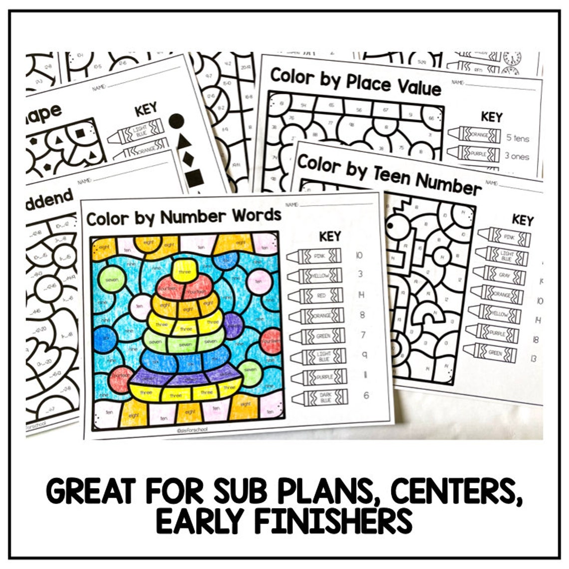 1st Grade Math Color by Code Worksheets, Addition Subtraction Shapes ...