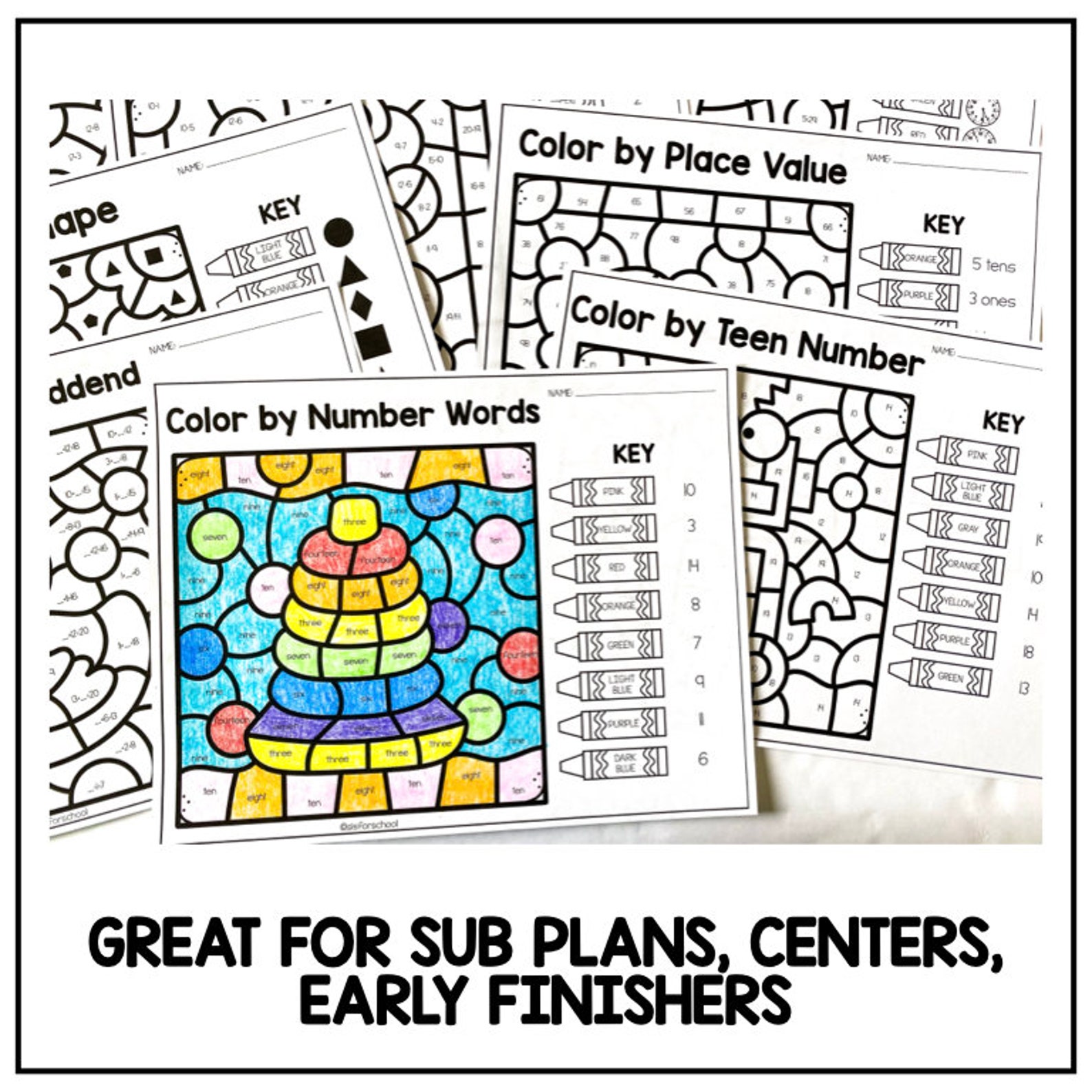 1st Grade Math Color by Code Worksheets, Addition Subtraction Shapes ...