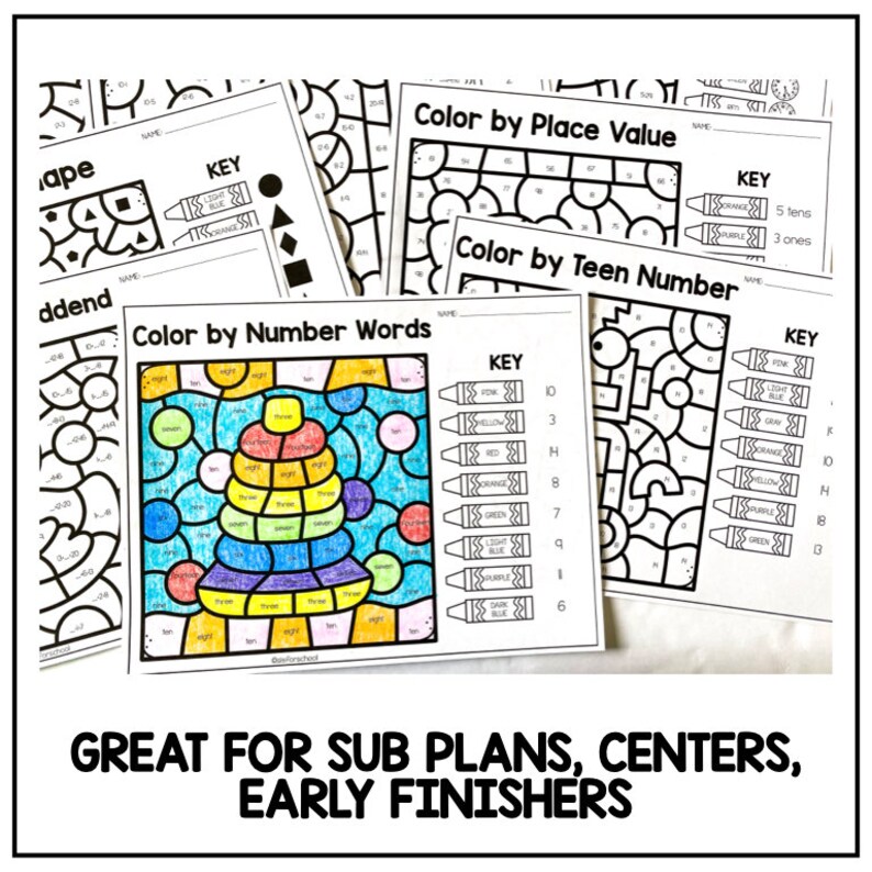 1st Grade Math Color by Code Worksheets, Addition Subtraction Shapes ...