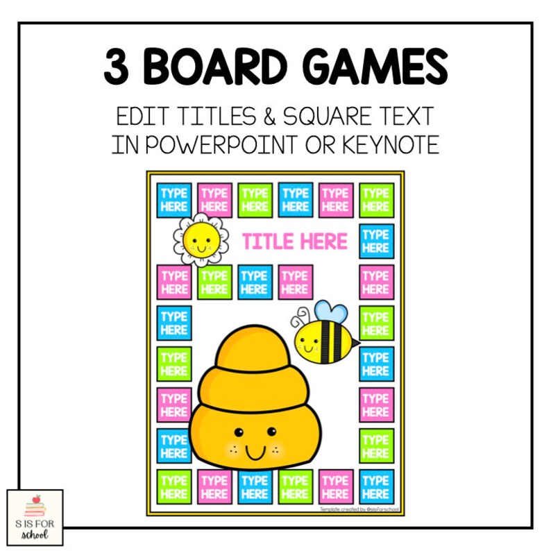 6 Editable Honey Bee Spring Summer Board Games Any Elementary Grade ...