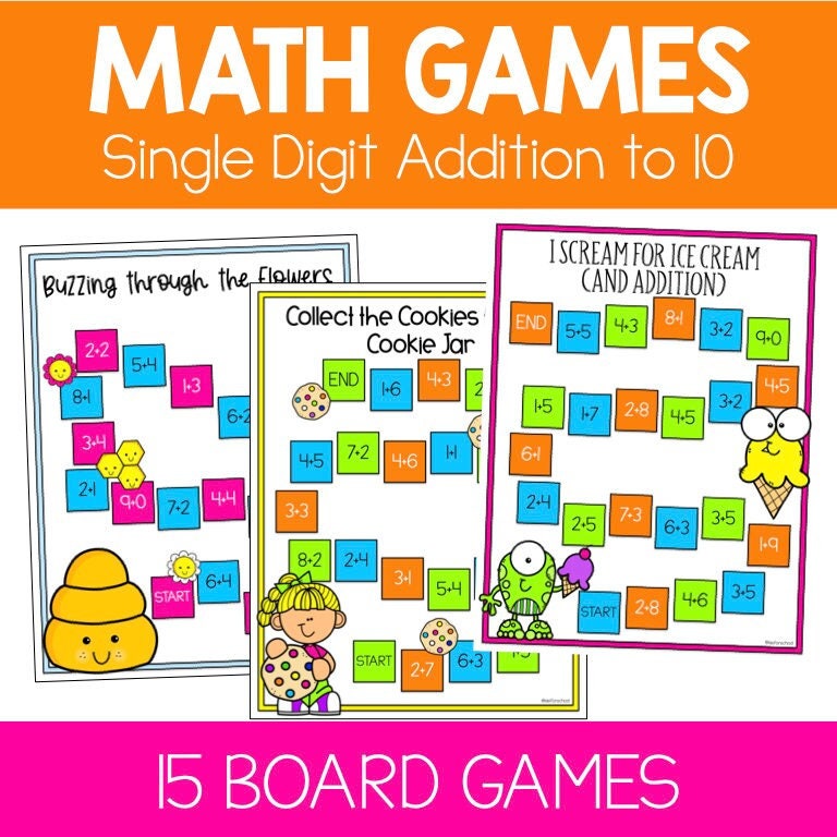Addition to 10 Board Games, 15 Printable Math Games for Centers, First ...