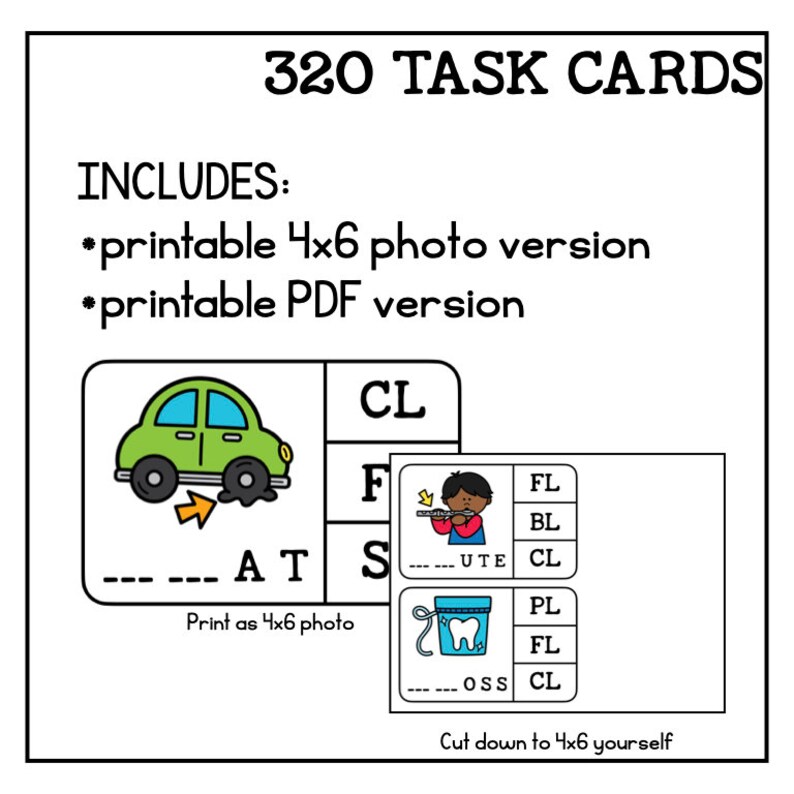 320 Beginning Blends Phonics Task Cards 4x6 for Literacy Centers, Word ...