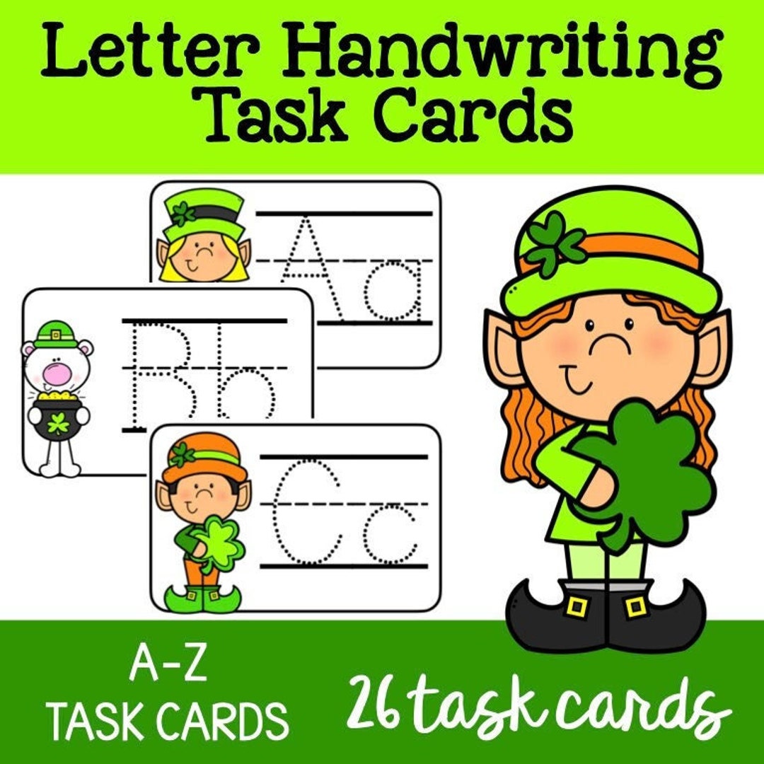 26- St. Patrick's Day Themed Handwriting Task Cards for Writing Letters ...
