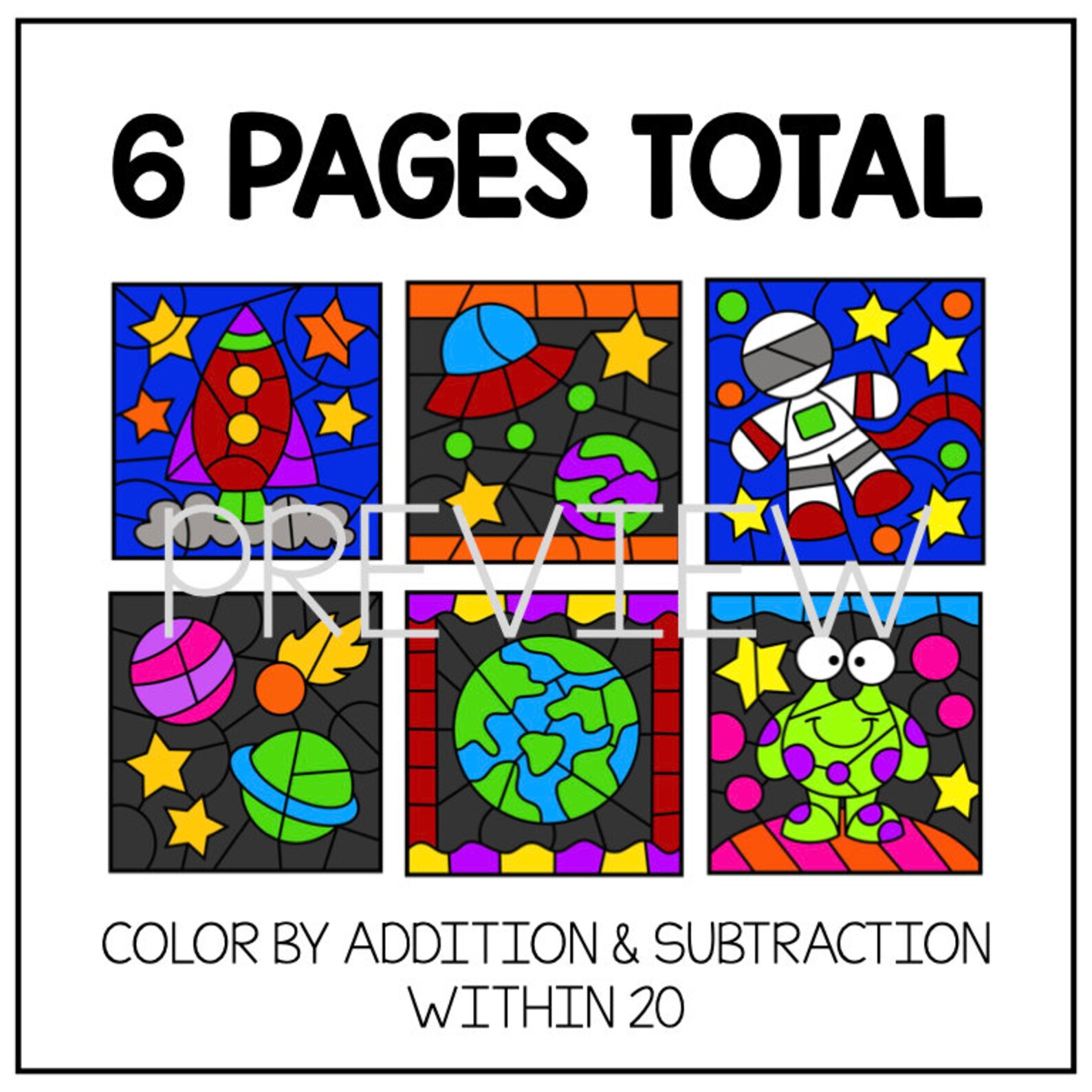 Addition & Subtraction Color by Code: Space Edition - Etsy