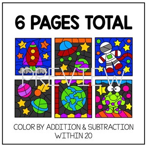 Addition & Subtraction Color by Code: Space Edition - Etsy