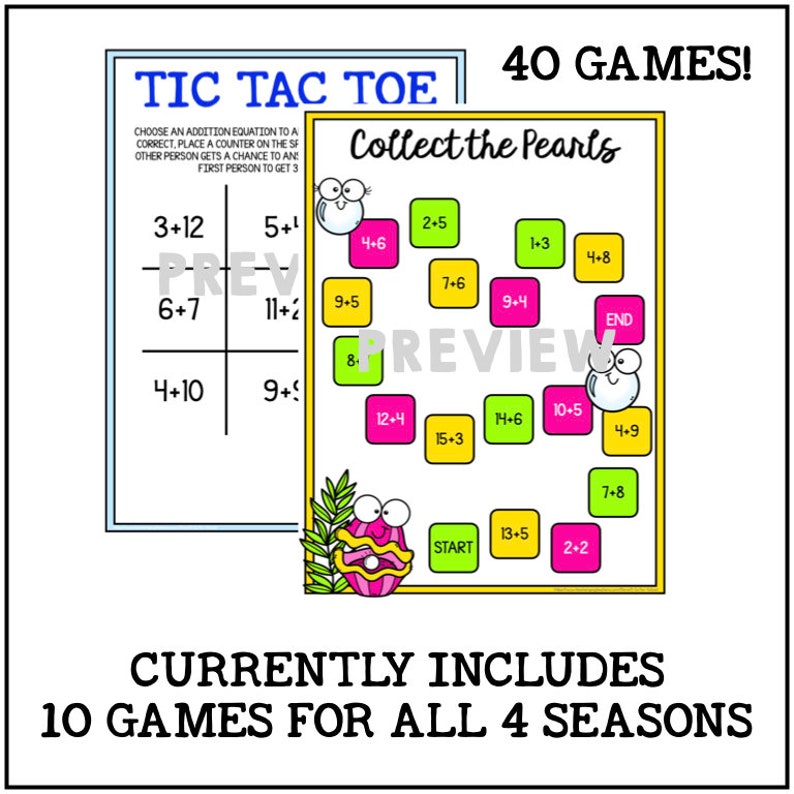 Seasonal Math Board Games {addition to 20} | Fall Autumn Spring Summer ...