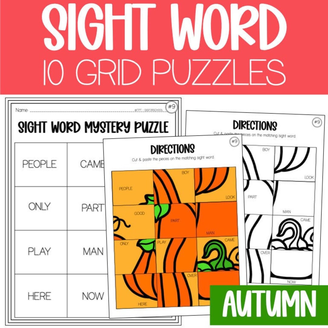Sight Word Worksheets for 1st Graders, High Frequency Word Grid Puzzles ...