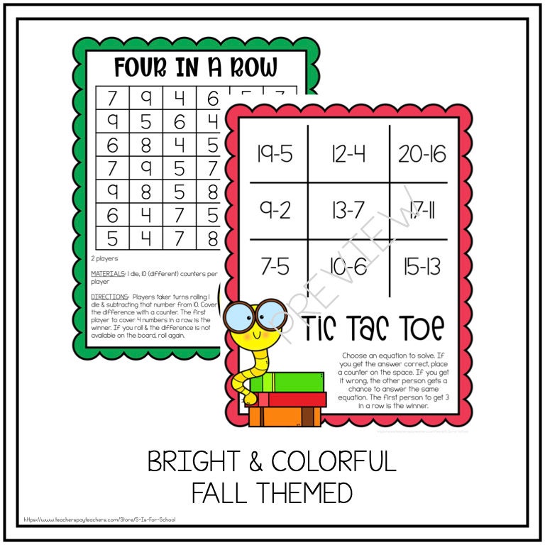 12 Autumn Themed Subtraction Board Games Subtraction Within - Etsy