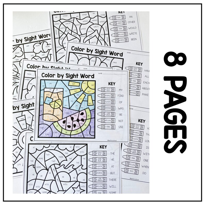 Sight Word Color by Code Worksheets, 1st Grade Summer Review Workbook ...