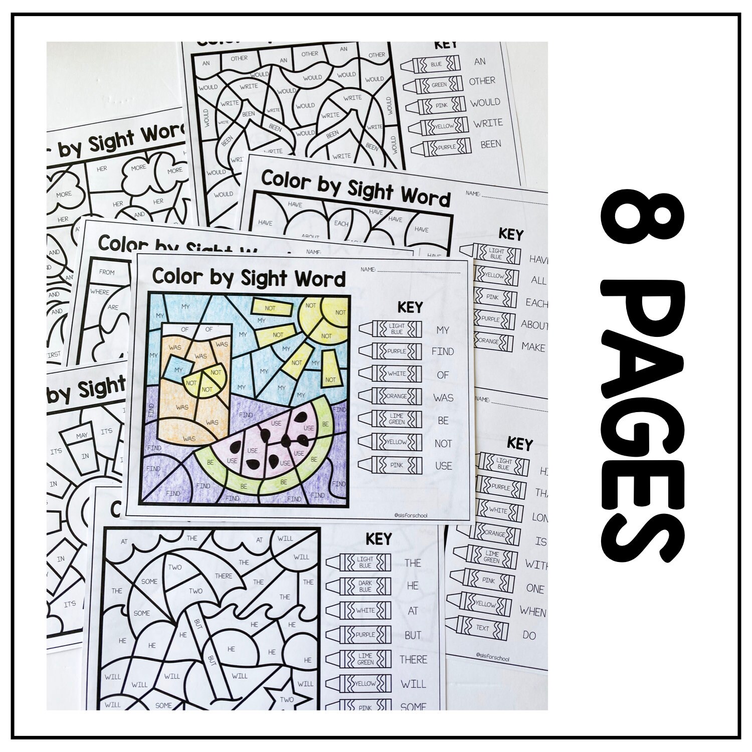 Sight Word Color by Code Worksheets, 1st Grade Summer Review Workbook ...