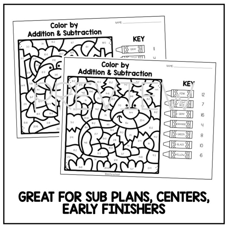 Addition & Subtraction Color by Code: Woodland Edition - Etsy