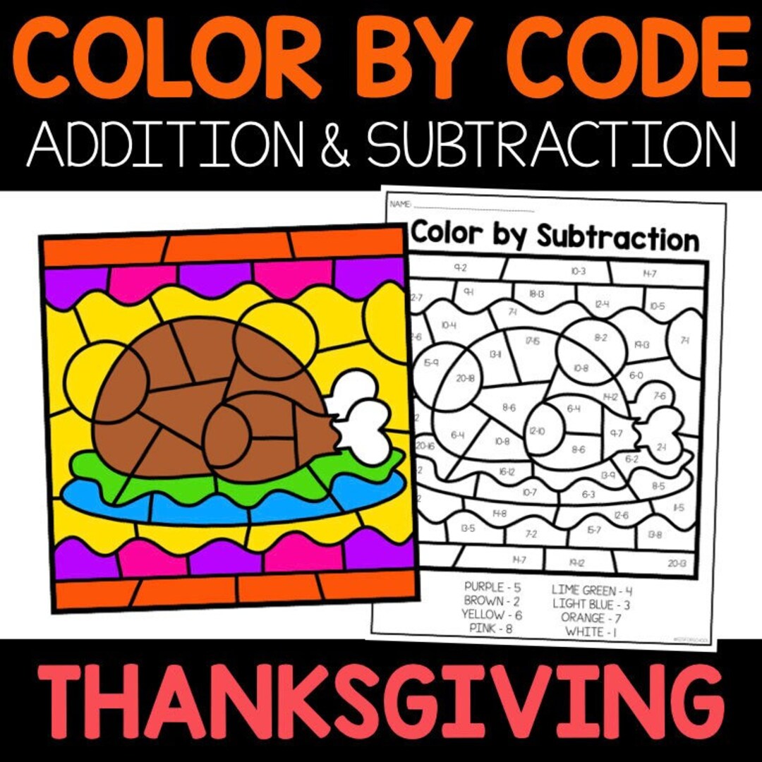 Addition & Subtraction Color by Code: Thanksgiving Edition - Etsy