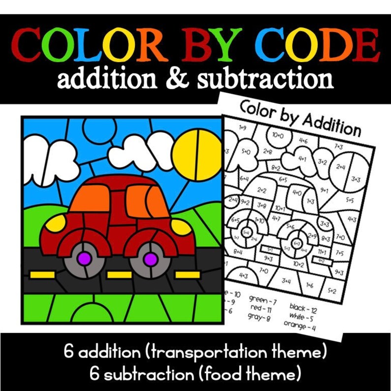 Addition and Subtraction Color by Code for First & Second - Etsy