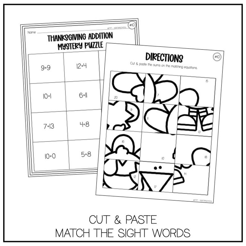 Addition Within 20 Worksheets for 1st Graders, Thanksgiving Math ...