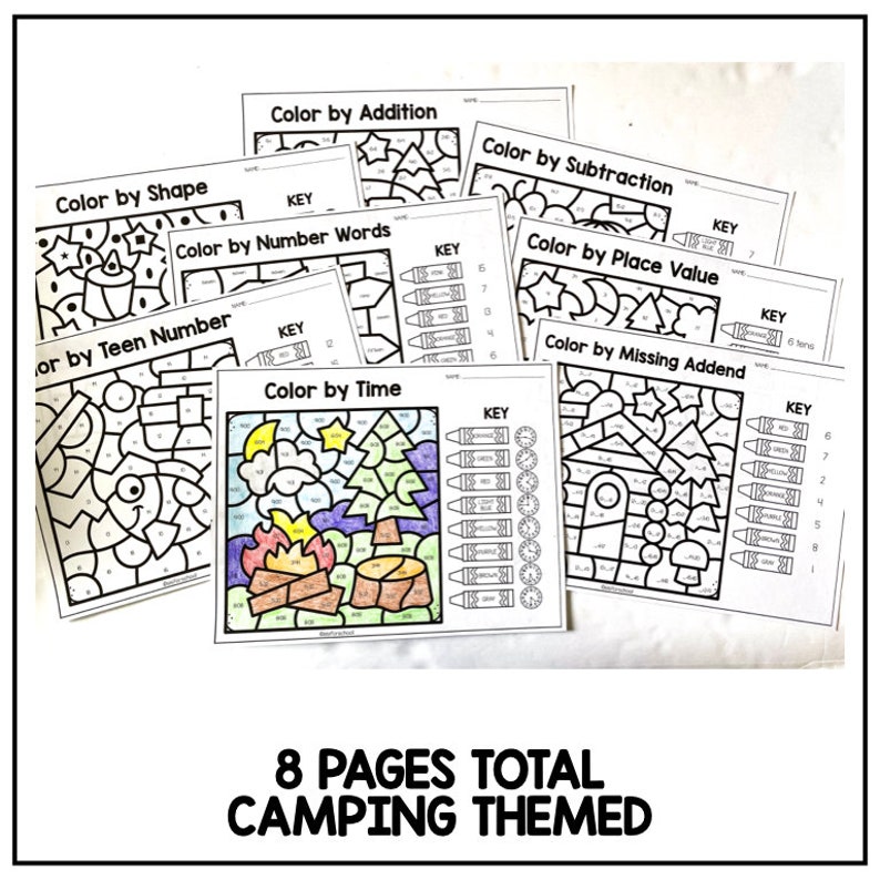 1st Grade Math Color by Code: Camping Edition Addition Subtraction ...