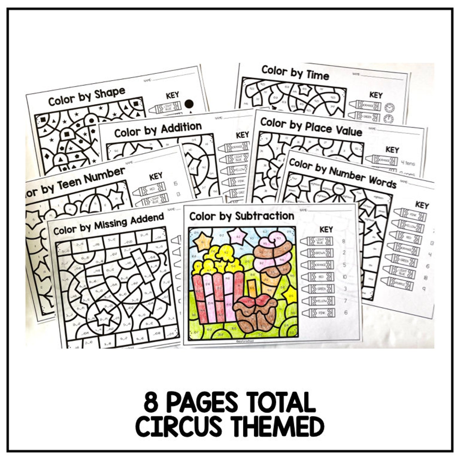 1st Grade Math Color by Code: Circus Edition Addition Subtraction ...