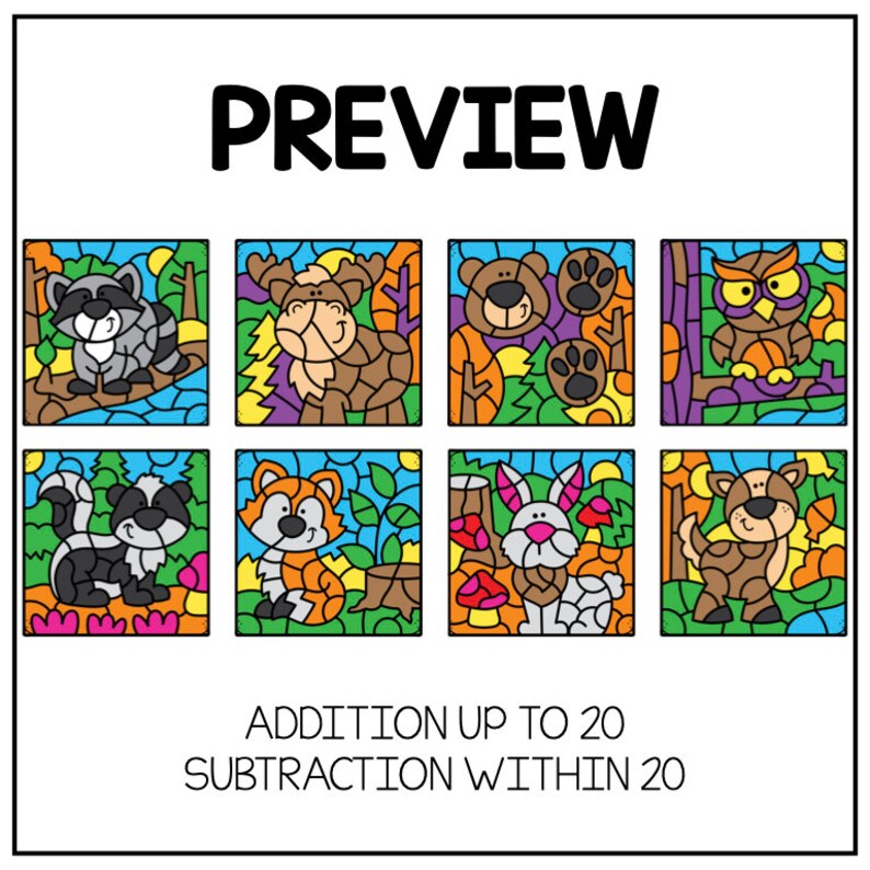 Addition & Subtraction Color by Code: Woodland Edition - Etsy