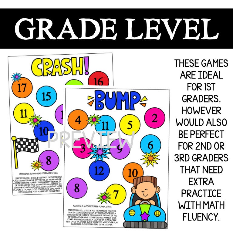 Bump, Single Digit Addition Board Games, Subtraction From 20, Printable ...