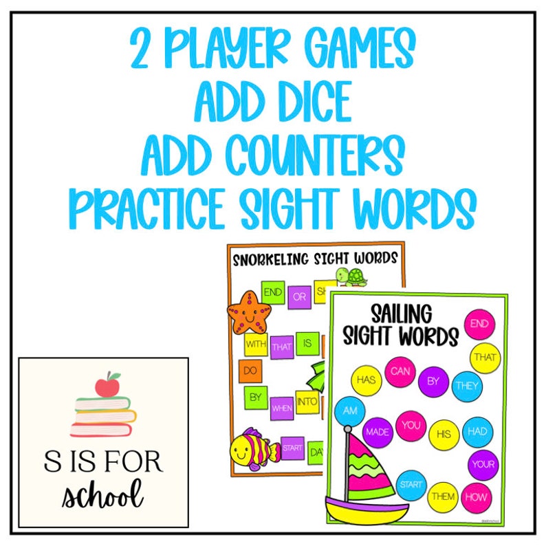 Summer Sight Word Board Games for Kids - Literacy Centers, 1st & 2nd ...