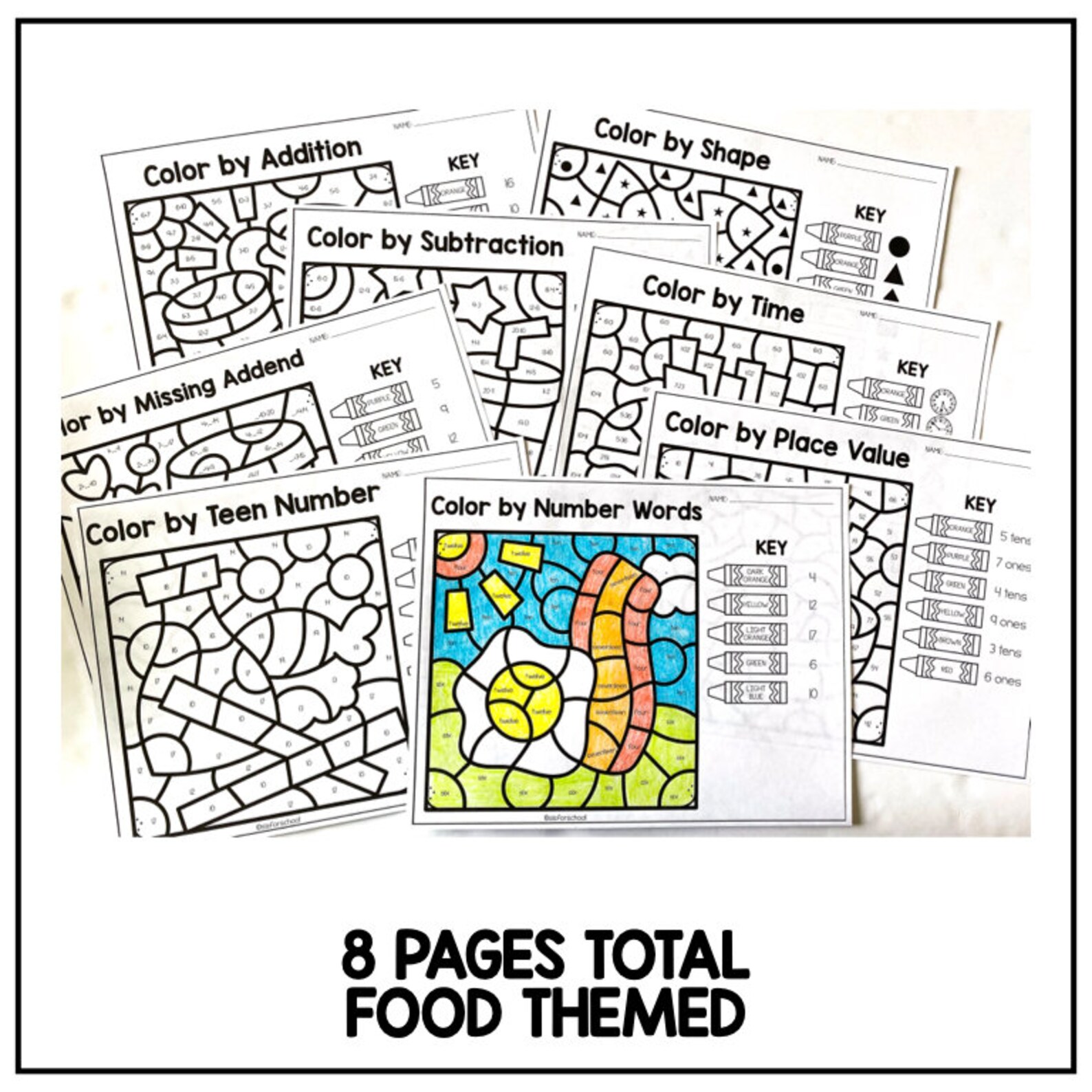 1st Grade Math Color by Code: Food Edition Addition Subtraction Shapes ...