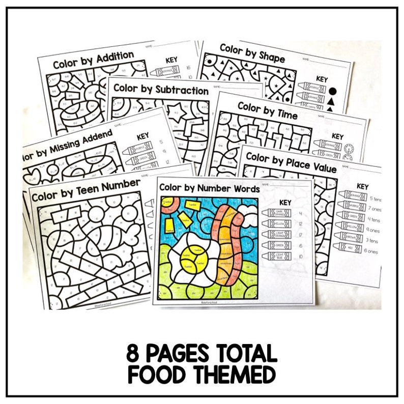 1st Grade Math Color by Code: Food Edition Addition Subtraction Shapes ...
